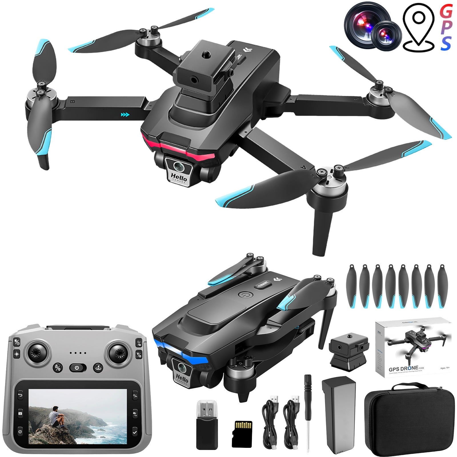 Boys Drones - GPS Drone With 4.5 Inch Screen Remote Control Brushless ...