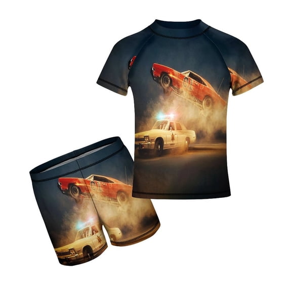 Boys Dukes Orange Car Haz-zard Rash Guard Set 2 Piece Swimsuits Short ...