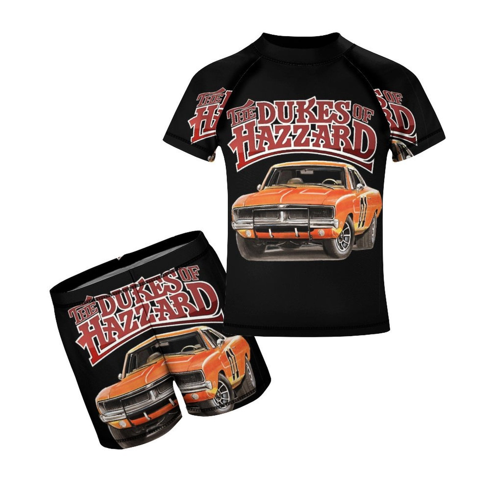Boys Dukes Orange Car Haz-zard Rash Guard Set 2 Piece Swimsuits Short ...