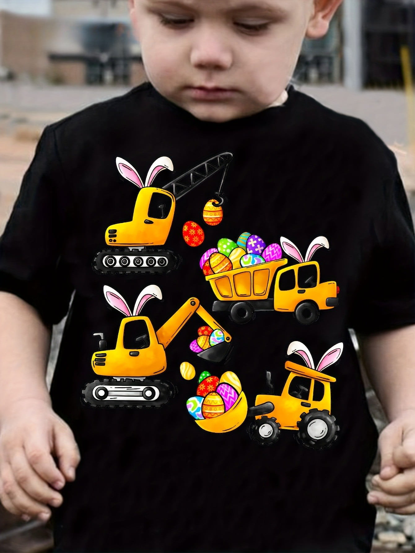 Boys' Easter Construction Vehicle Graphic T-Shirt - Black Short Sleeve ...