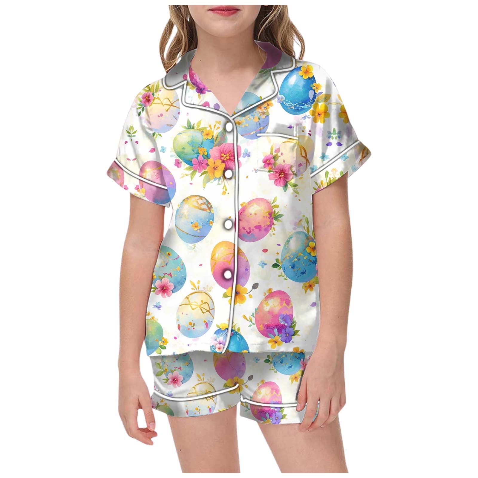 Boys Easter Pajamas Set Cute Easter Bunny Button Down Short Sleeve ...