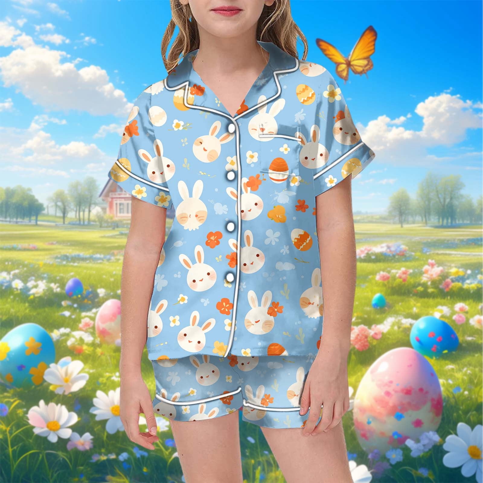 Boys Easter Pajamas Set Cute Easter Bunny Button up Short Sleeve Shirt ...