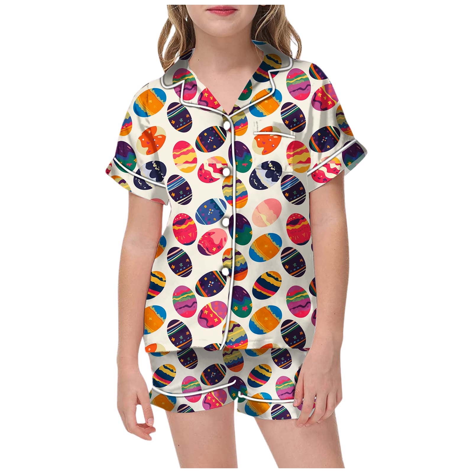 Boys Easter Pajamas Set Easter Bunny Print Button up Short Sleeve Shirt ...