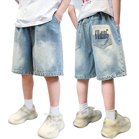 Boys Elastic Waist Denim Shorts With Pockets Summer Casual Wear For ...