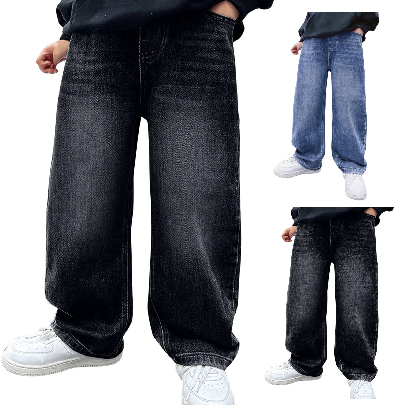 Boys Elastic Waist Jeans Childrens Autumn Denim Trousers Baggy Cargo ...