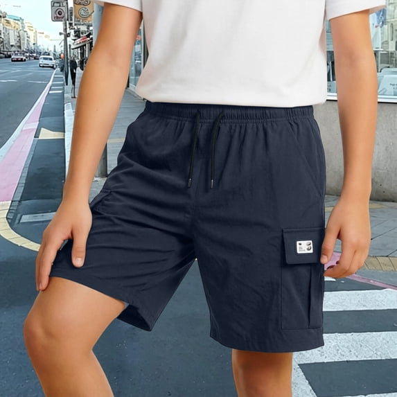 Boys Elastic Waistband Cargo Jogger Shorts Quick Drying Stretch Sports ...
