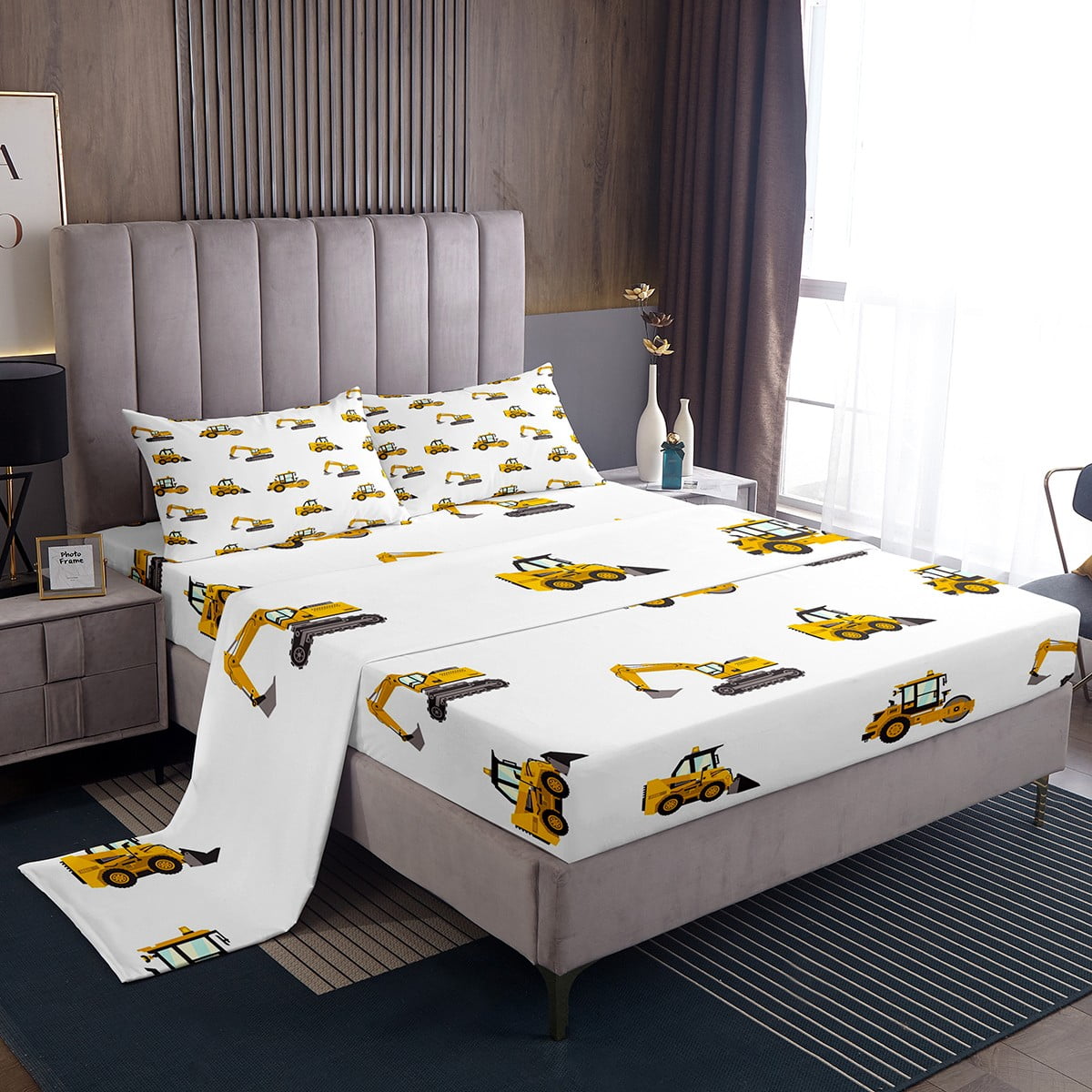 Excavator Bed Sheets Set Full,Construction Truck Sheet Set,Cartoon Car ...