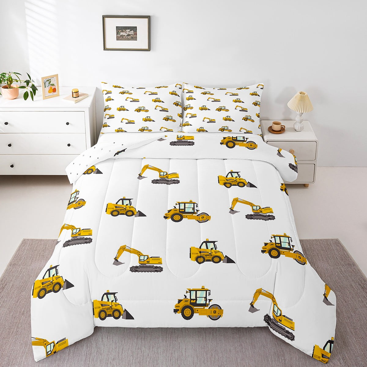 Excavator Comforter Sets King Size,Construction Truck Bedding Set ...