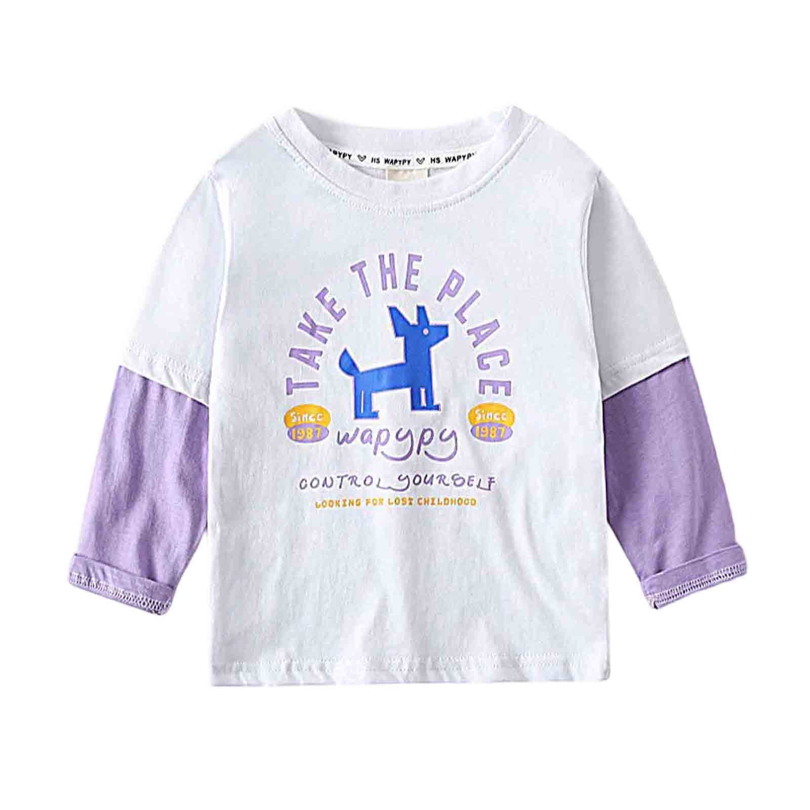 Boys Two Piece Cartoon Print T-Shirt Long Sleeve Casual Fall Tee Trendy ...