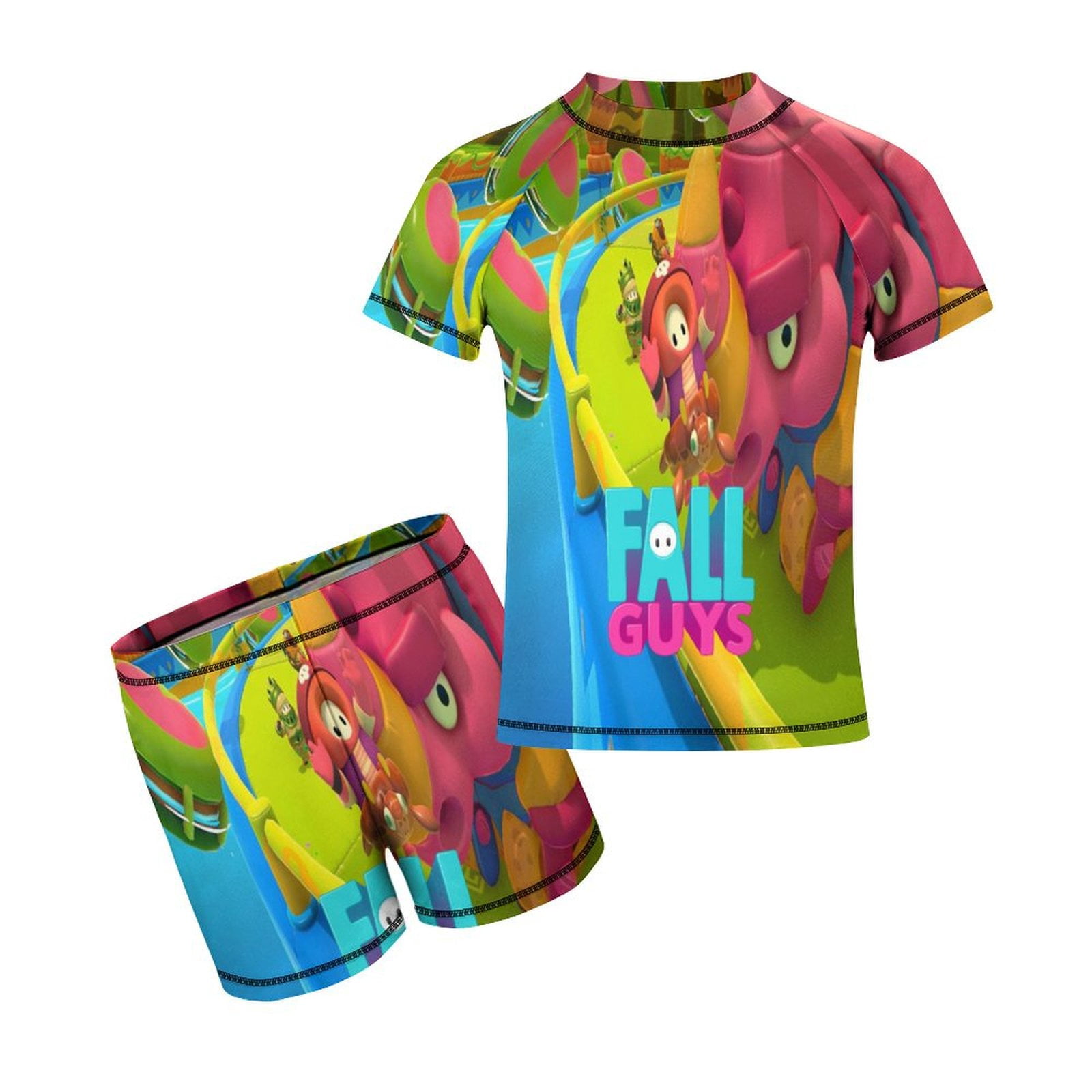 Boys Fall Guy Rash Guard Set 2 Piece Swimsuits Short Sleeve Bathing ...