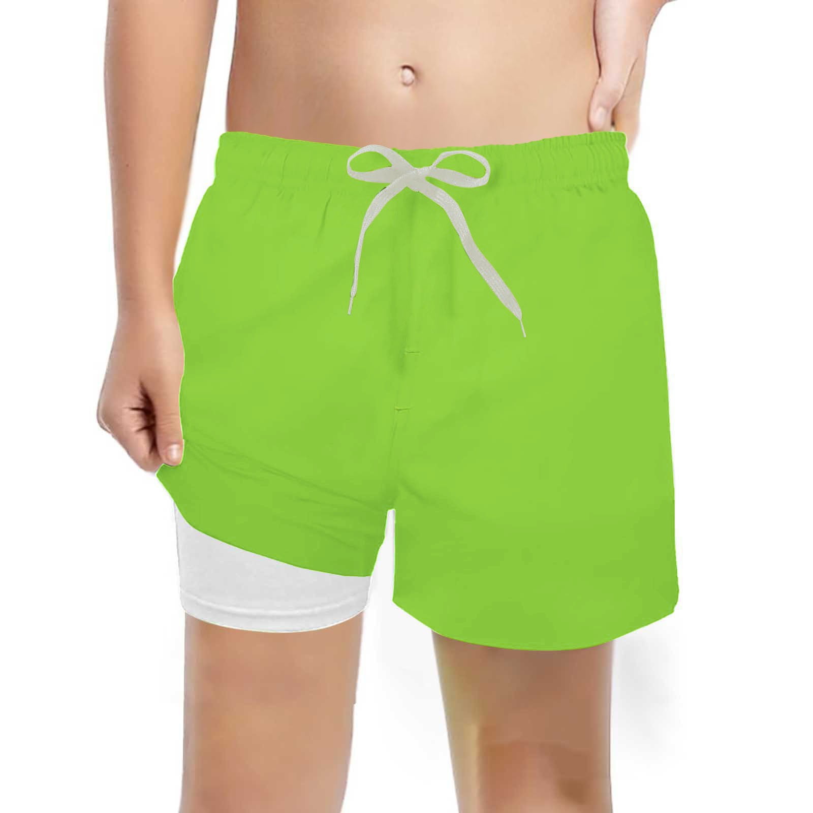 Boys Fashion Solid Swim Trunks Stretch Swim Shorts With Compression ...