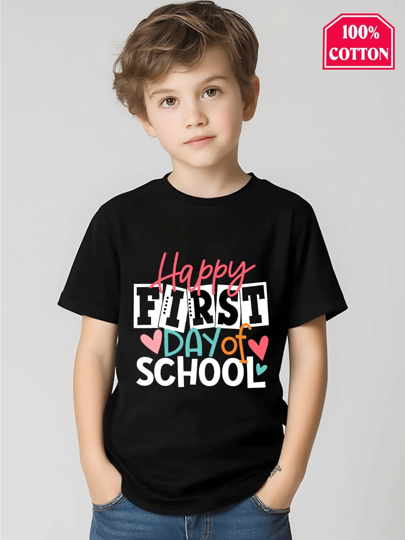 Boys' First Day of School Shirt - Pink T-Shirt with Happy FiRST DaY oF ...