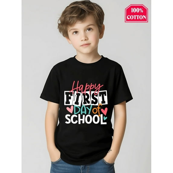 Boys' First Day of School Shirt - Pink T-Shirt with Happy FiRST DaY oF ...