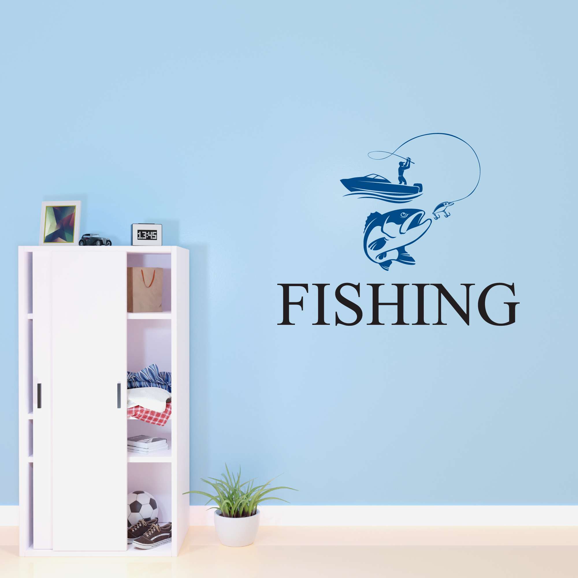 Boys Fishing Cute Sports Wall Decal Decoration Cartoon Fishing Lovers ...