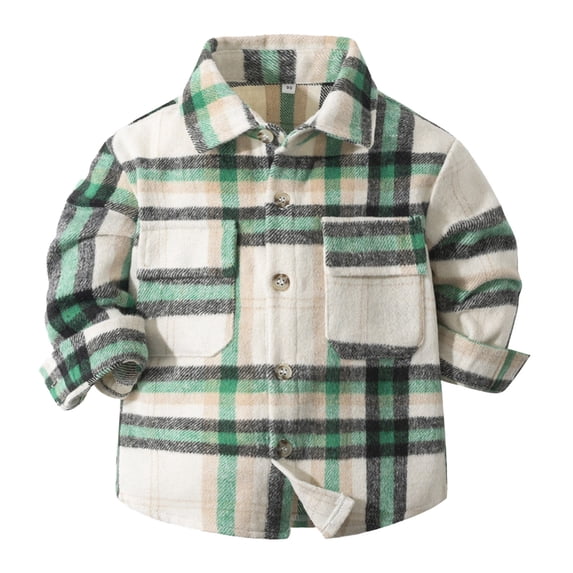 Boys Flannel Shacket Plaid Long Sleeve Lapel Button Down Top Coat Kids ...