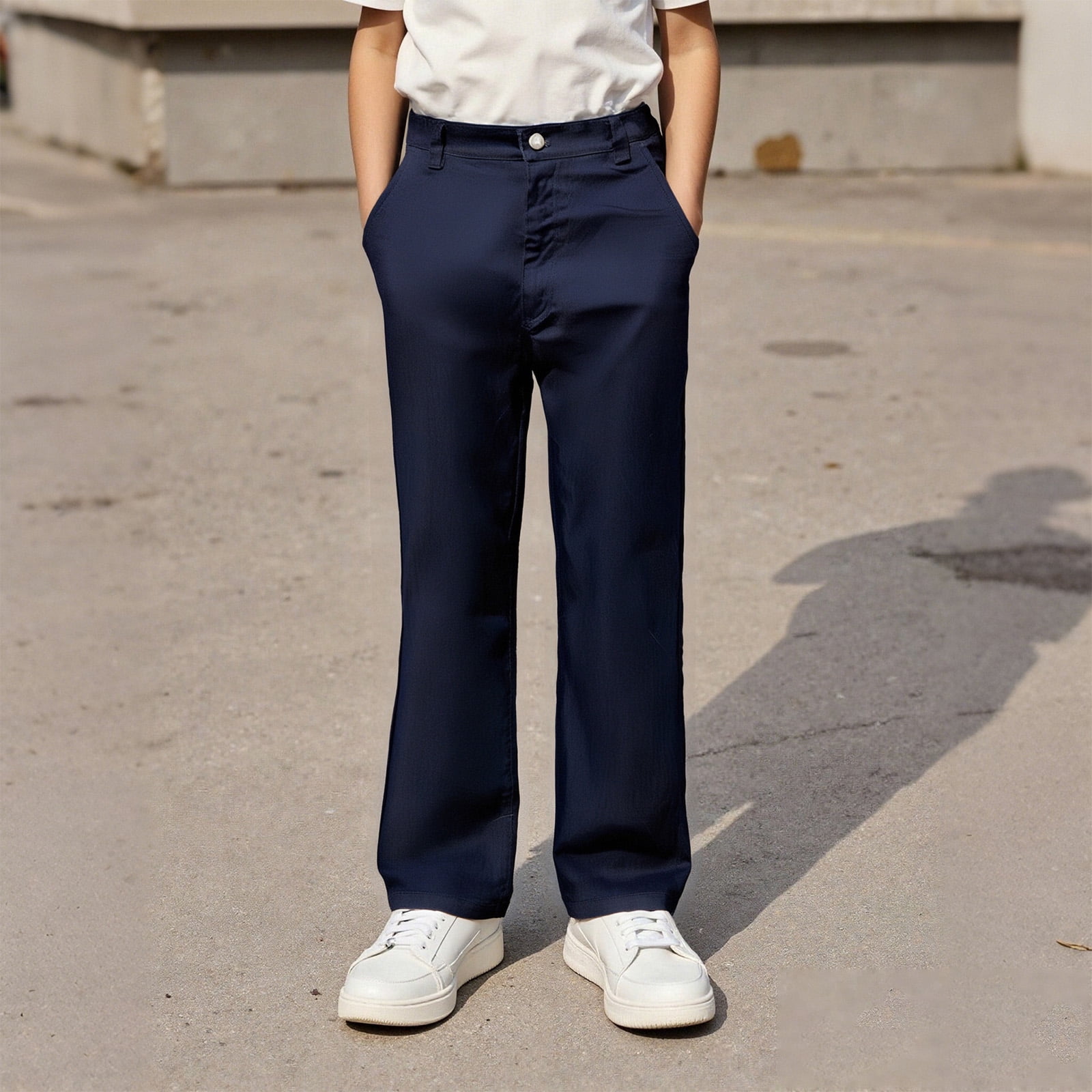 Boys' Flat Dark Blue Pants for Men Slacks Comfortable School Uniform ...