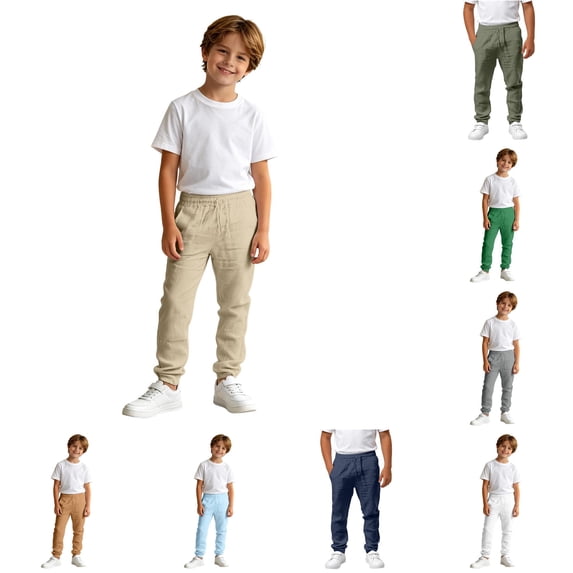 Boys Flat Front Casual Pants, Solid Color Elastic Waist Trousers for ...
