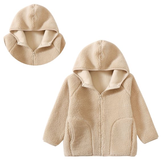 Boys Fleece Jacket Cute Hooded Long Sleeve Zip Up Outerwear Kids Girl ...