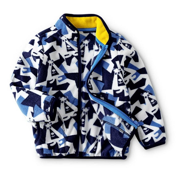 Boys Fleece Jacket Cute Print Long Sleeve Zip Up Outerwear 5-6 Years ...