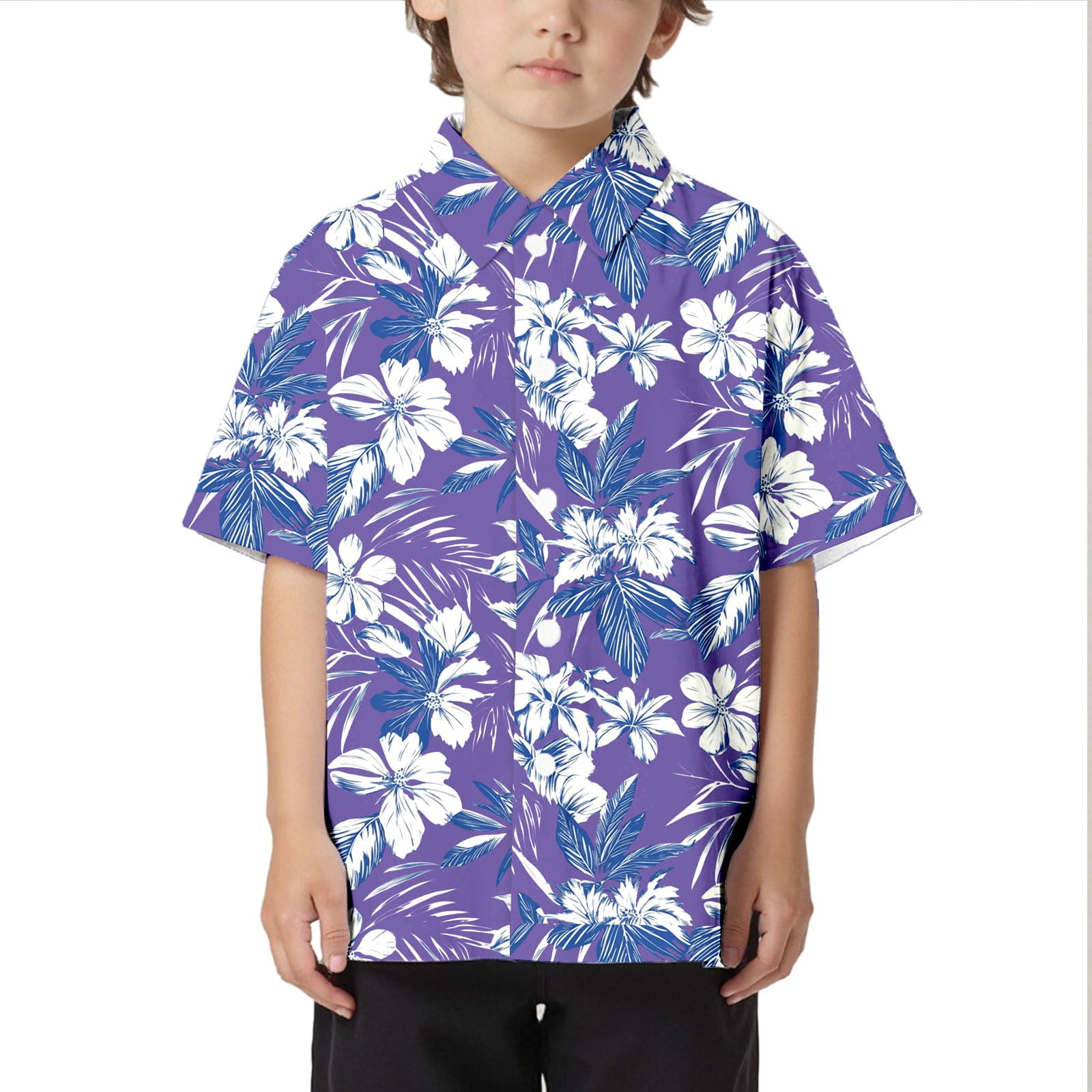 Boys' Floral Pattern Short Sleeve Button-Up Shirt, Beach-Ready Loose ...