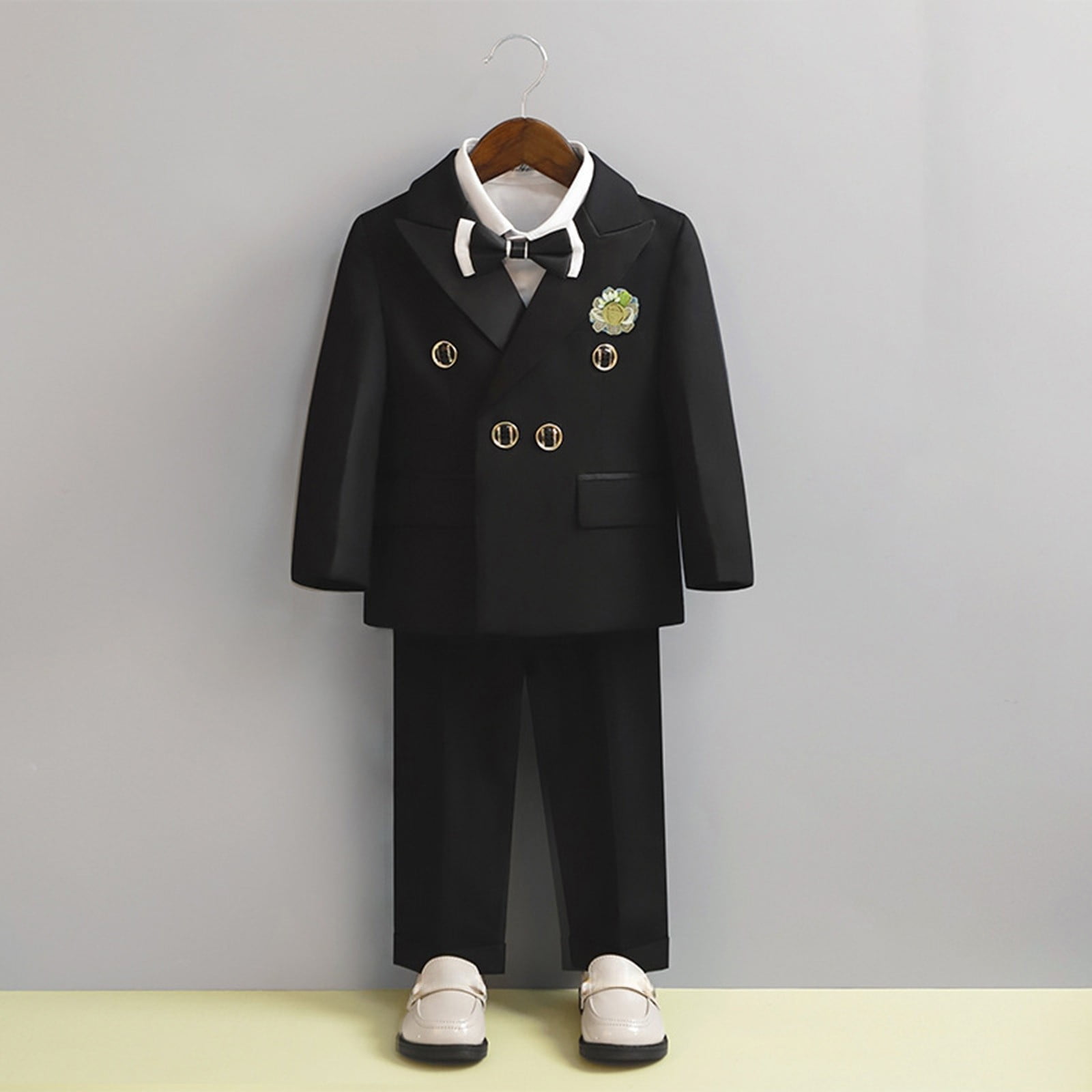 Boys Flower Boy Wedding Suit Set, 5-Piece British Style Blazer Pants ...