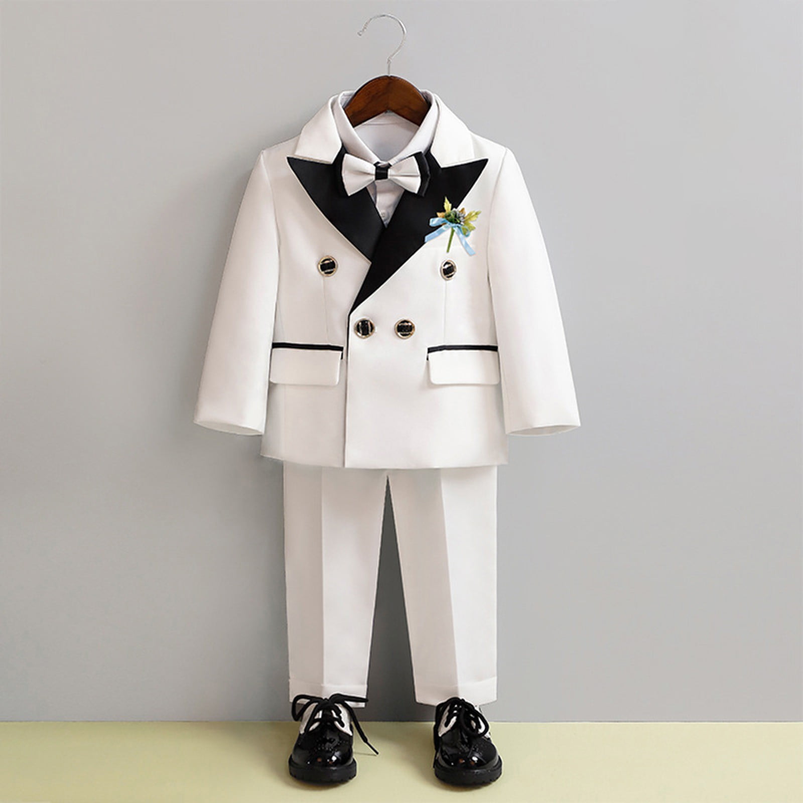 Boys Flower Boy Wedding Suit Set, 5-Piece British Style Blazer Pants ...