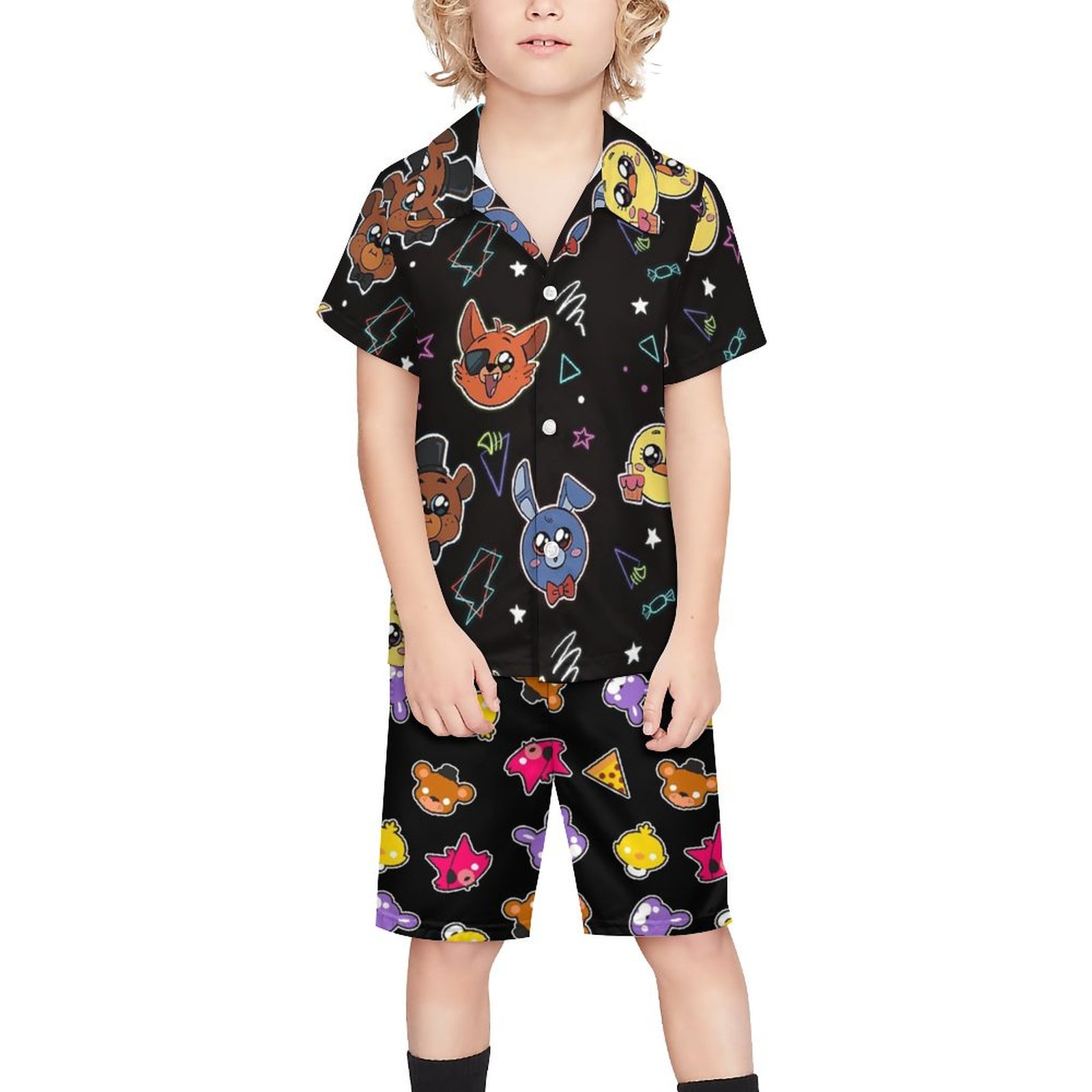 Boys Five Nights At Fre-dds Five Nights At Fre-dds Hawaiian Outfits Cartoon Print Button Down ...