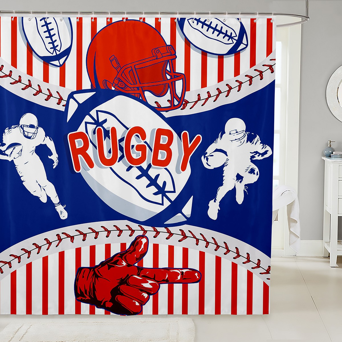 Boys Football Bathroom Set,Rugby Shower Curtain Set for Kids Teens Room ...