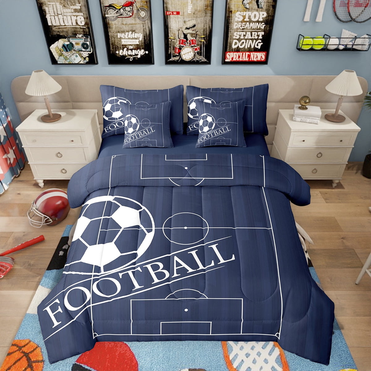 Boys Football Bed in a Bag 7-Piece for Kids Child Sports Theme Twin ...