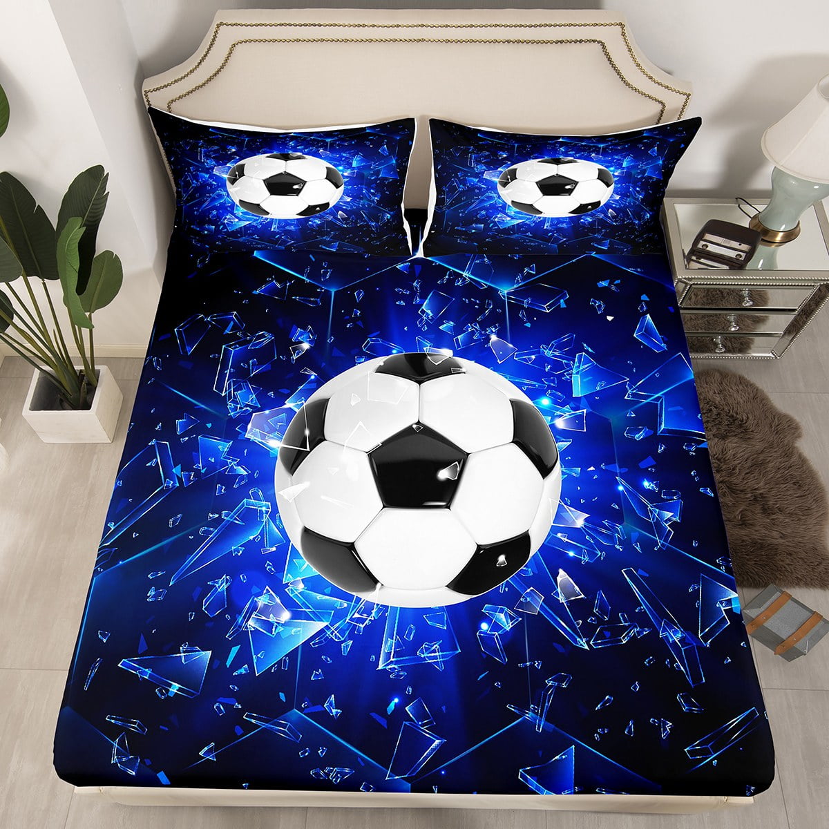 Football Bed Sheets Queen Size,Cool Sports Bedding Set for Teens Soccer ...