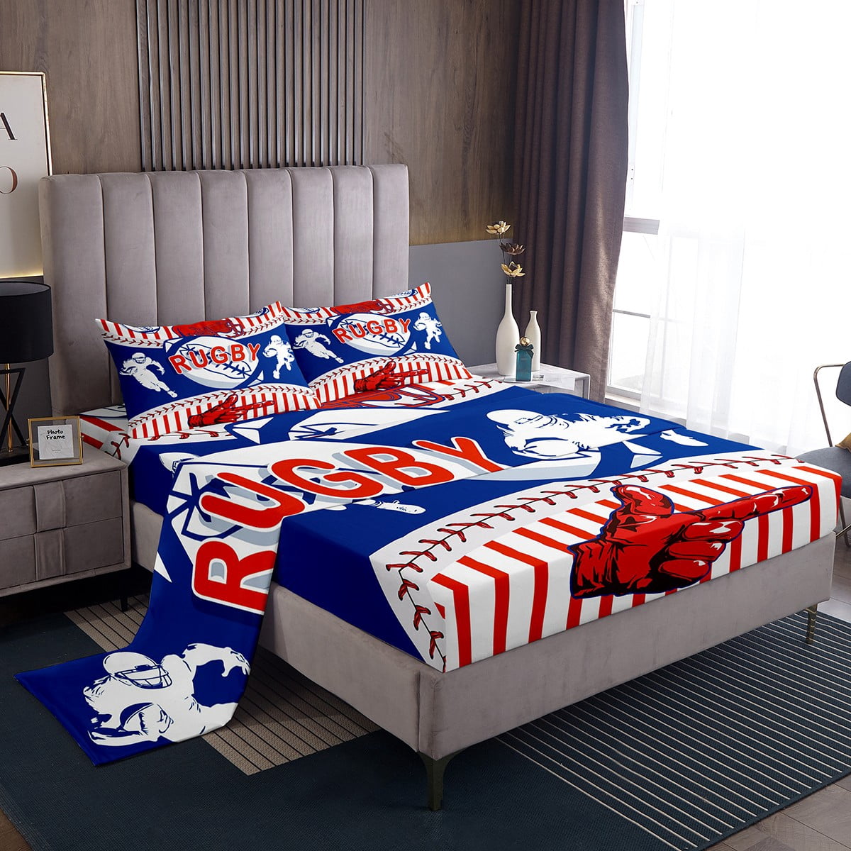Football Bedding Set Queen Size,Rugby Bed Sheets Set Teens Bedroom ...