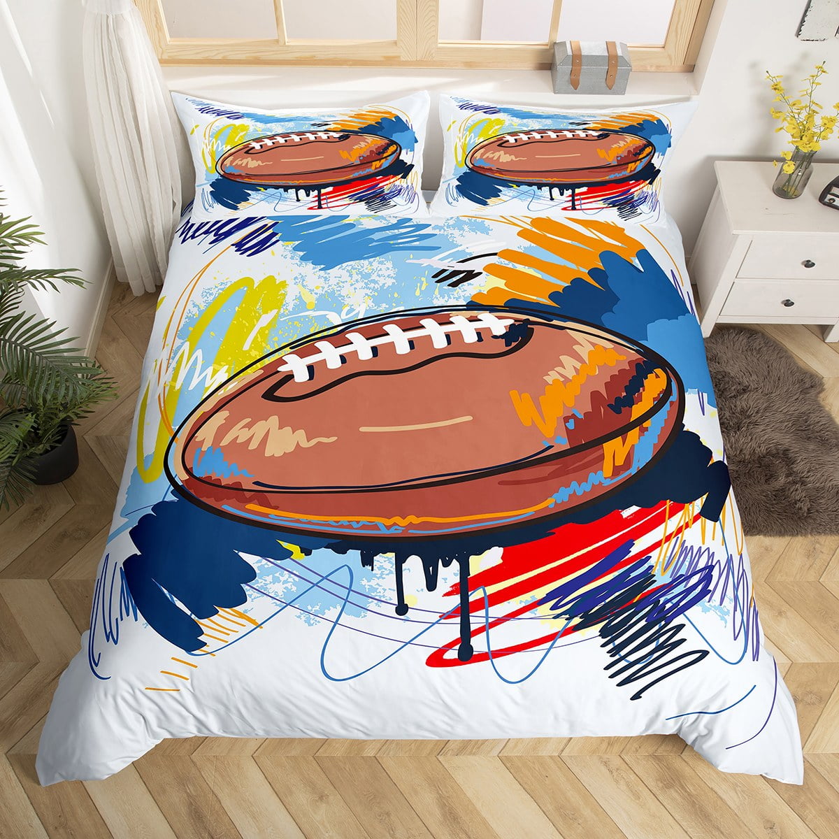 Boys Football Duvet Cover Full Kids Teen Sports Football Bedding Set ...