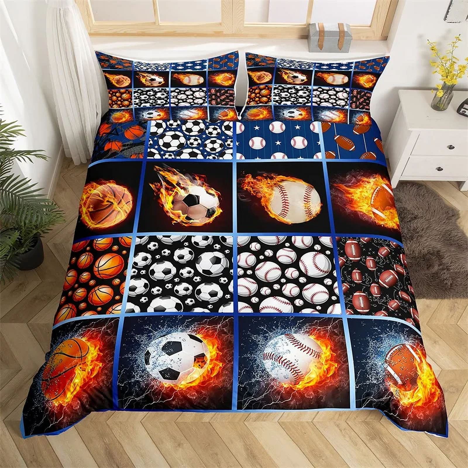 Boys Football Duvet Cover Set Microfiber 3D Soccer Comforter Cover Ball ...