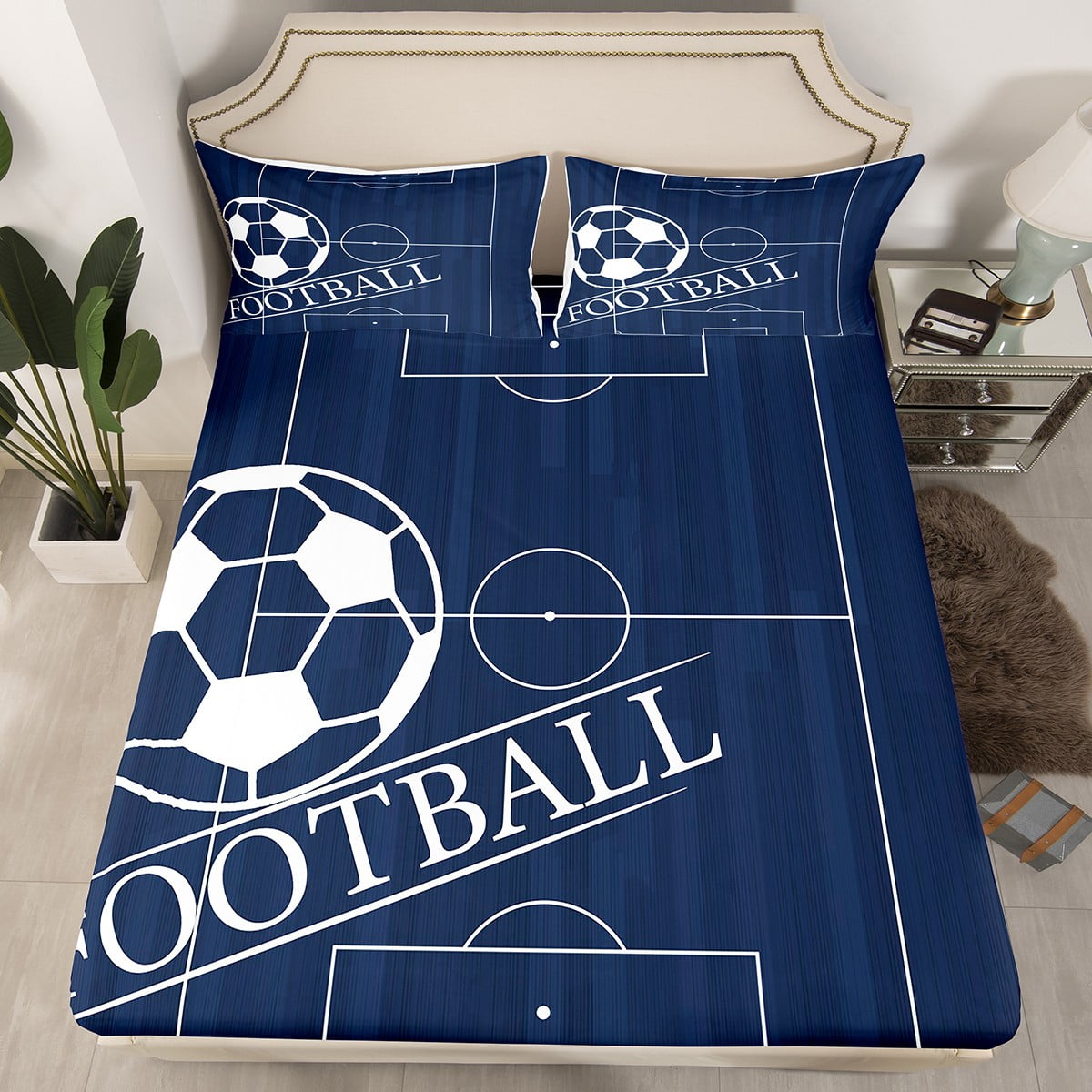 Boys Football Full Fitted Sheet for Kids Child Sports Theme Bedding ...