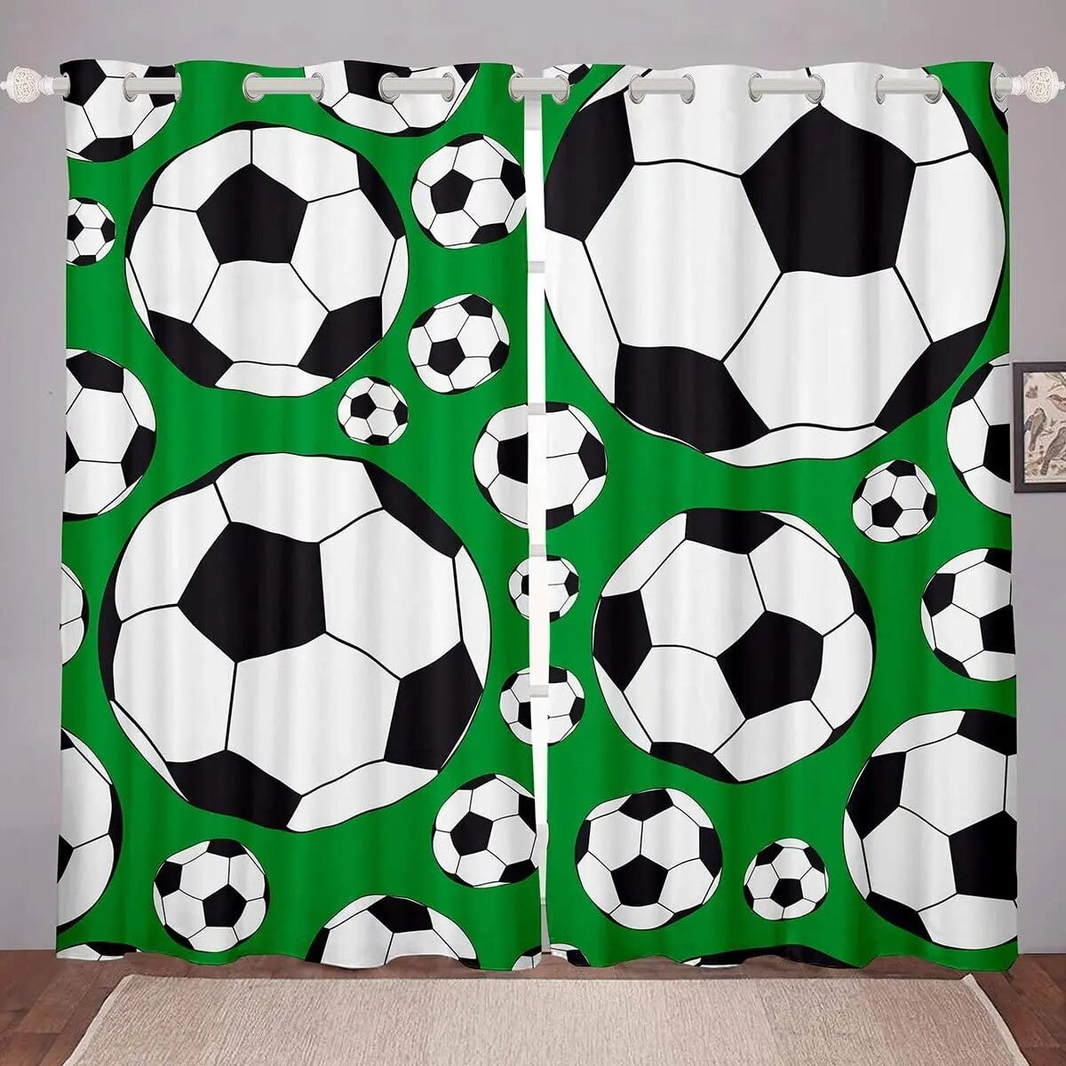 Boys Football Window Drapes Sports Theme Window Curtain Black White ...