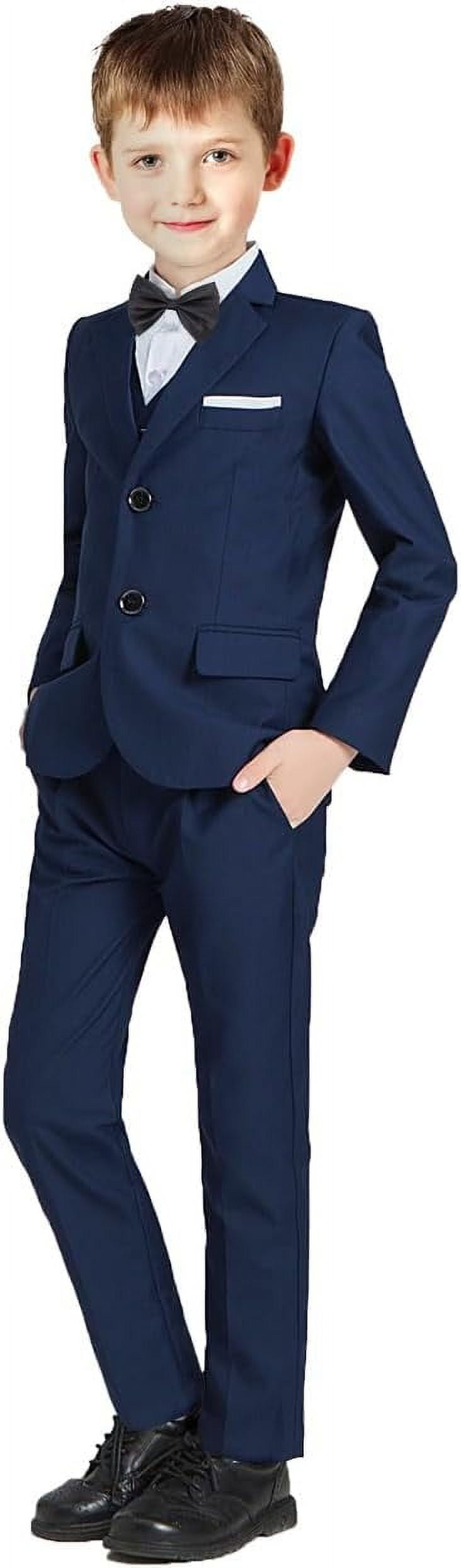 Boys Formal Suit Set 5 Piece Slim Fit Black Suit with Shirt and Vest ...