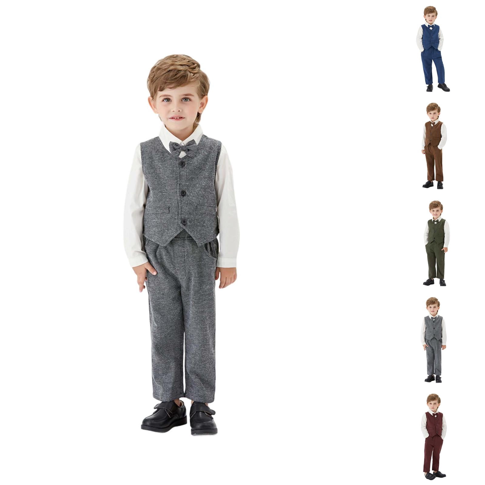 Boys Formal Suit Set Elegant Vest Bow Tie Long Sleeve Shirt And Pants ...