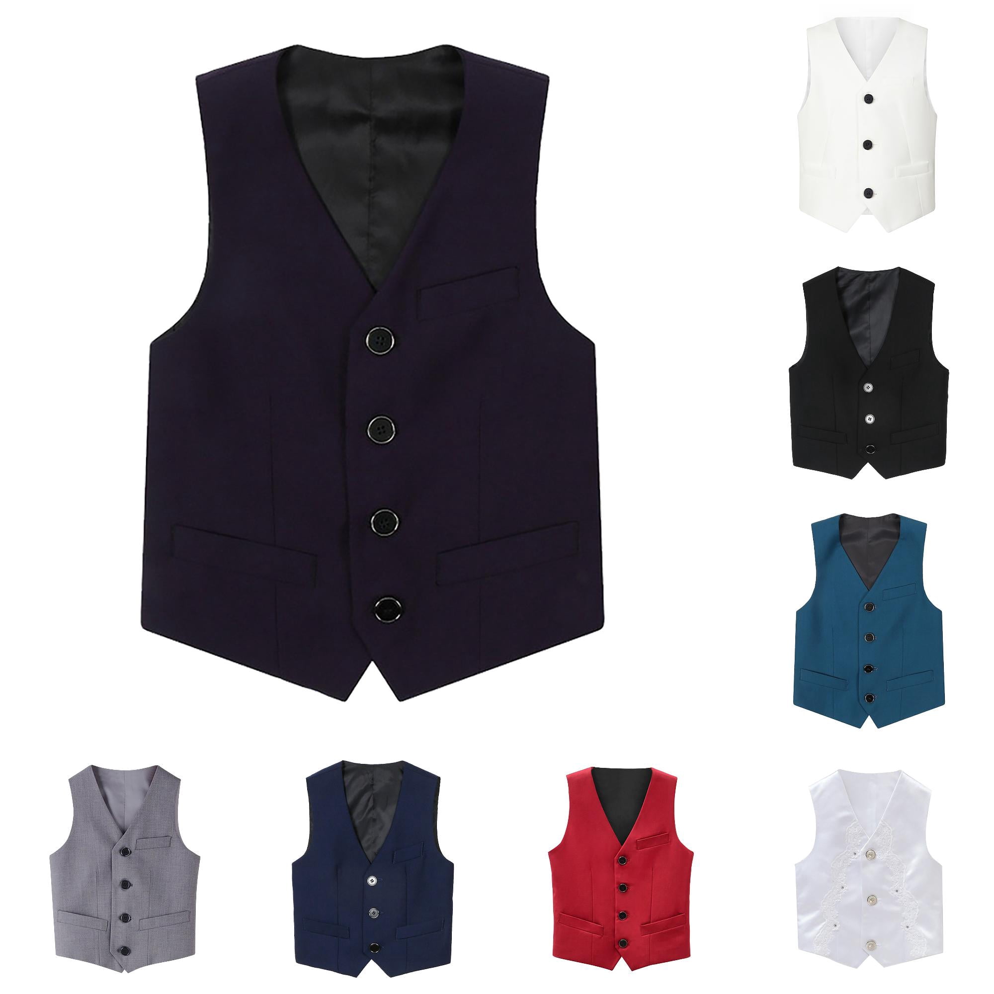 Boys Formal Suit Vest, 4-Button Single Sleeveless Waistcoat for Wedding ...