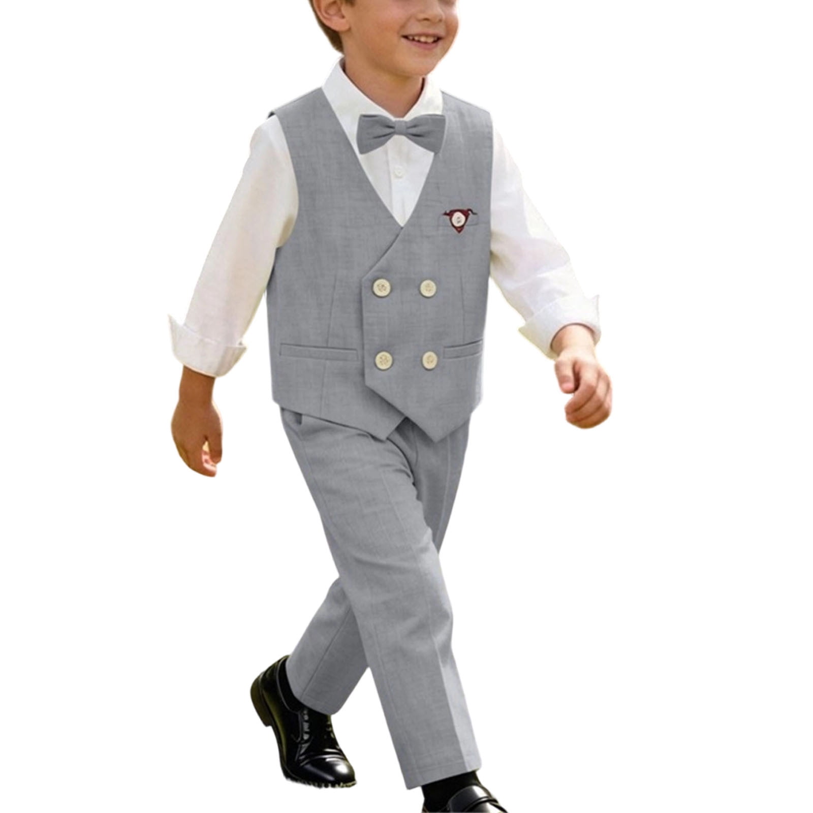 Boys Formal Suits Slim Fit 4 Piece Kids Suit Vest & Pants Set With ...