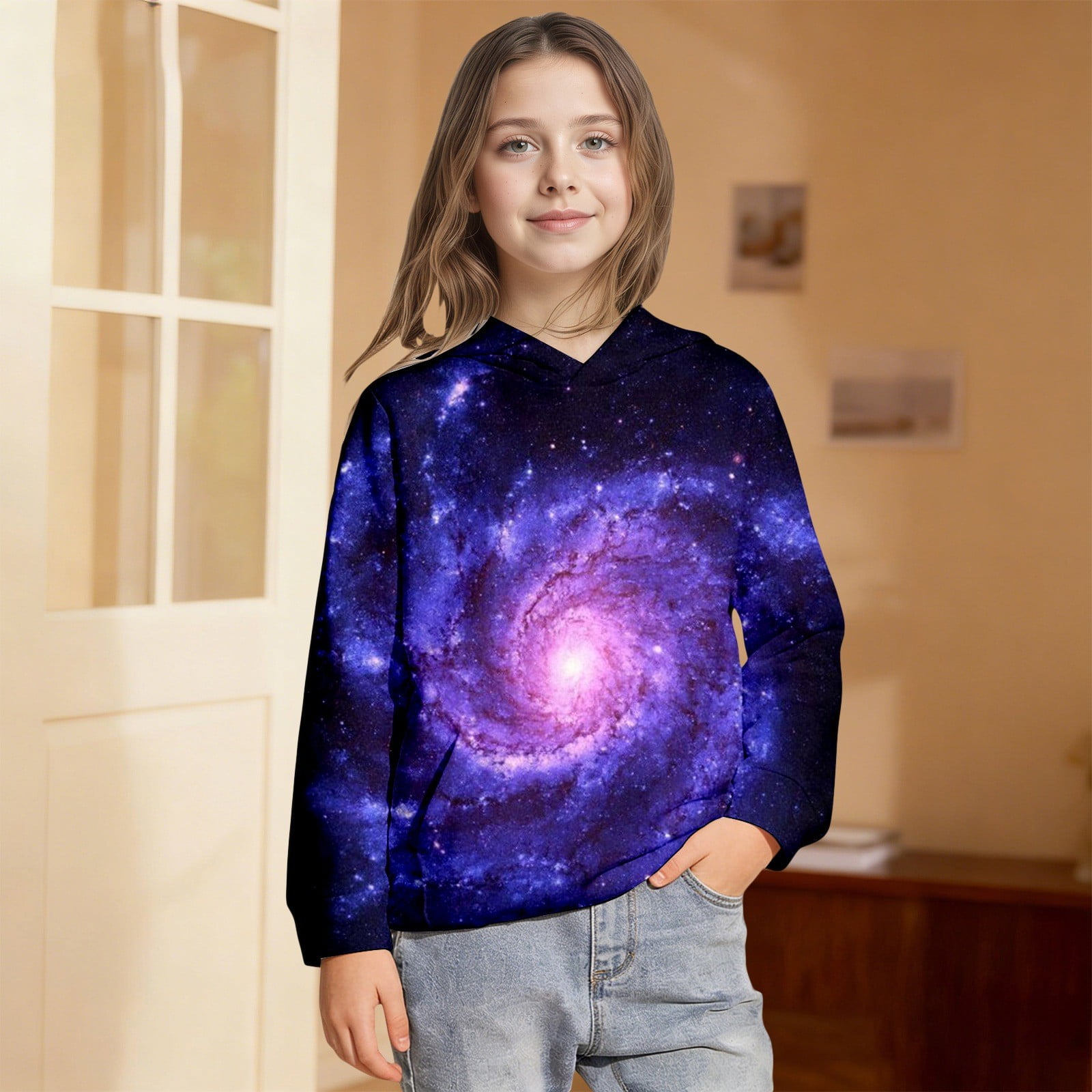 Boys Galaxy 3D Print Hoodie Pink Pullover Long Sleeve Casual ...