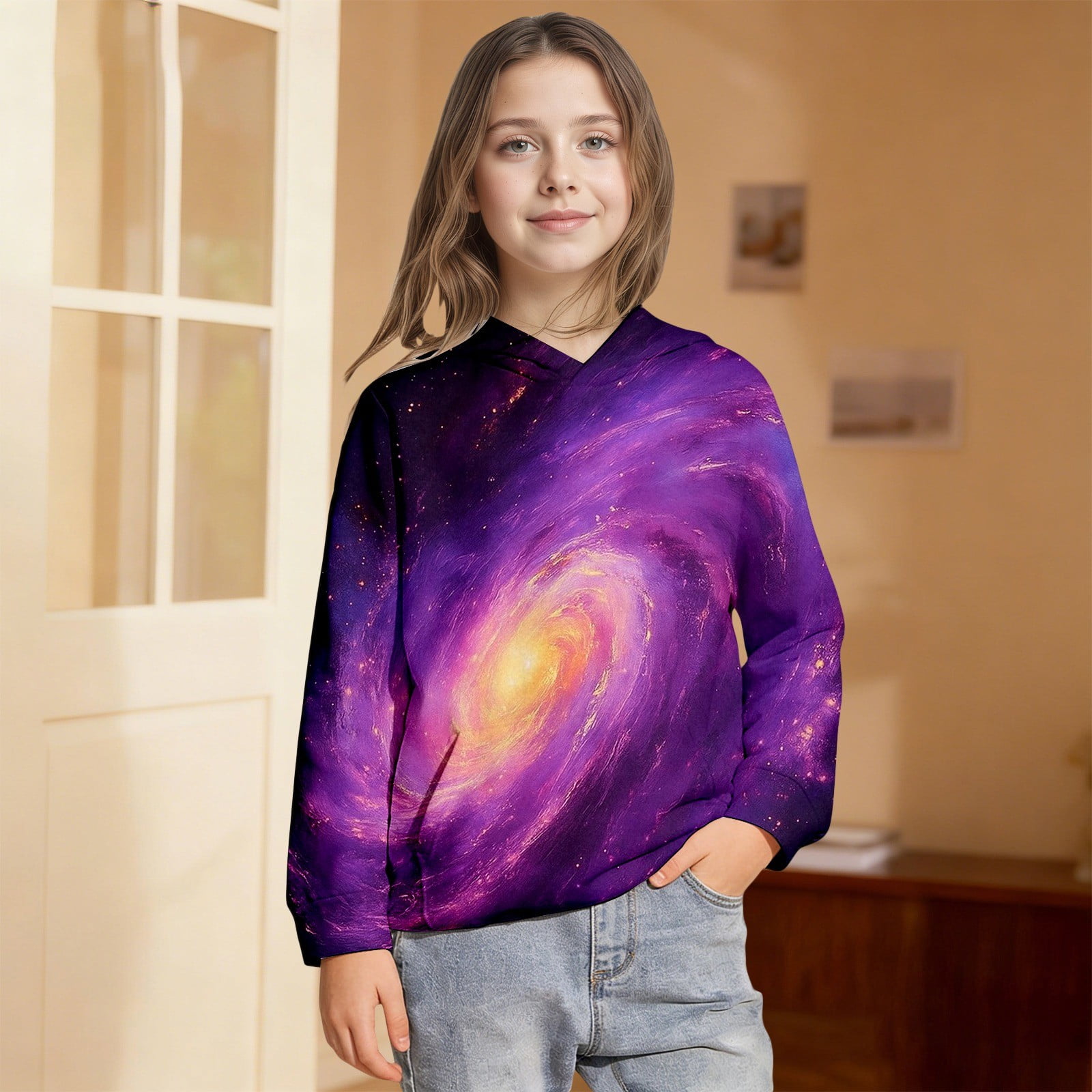 Boys Galaxy 3D Print Purple And Red Hoodie Pullover Long Sleeve Casual ...