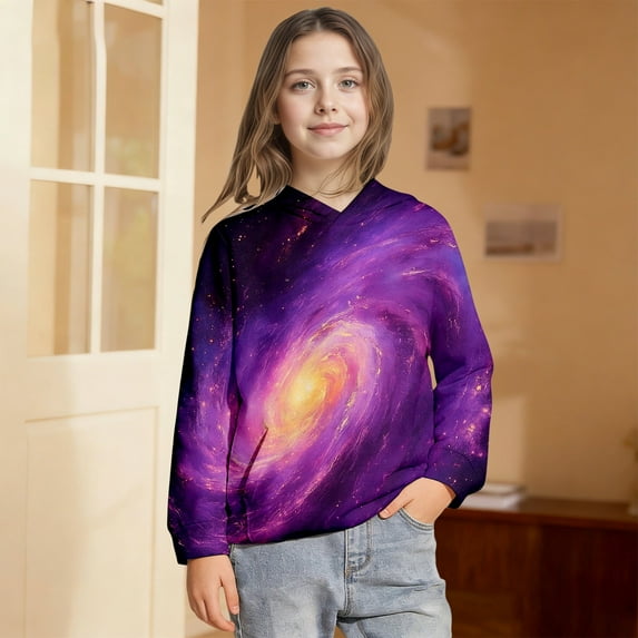 Boys Galaxy 3D Print Purple And Red Hoodie Pullover Long Sleeve Casual ...