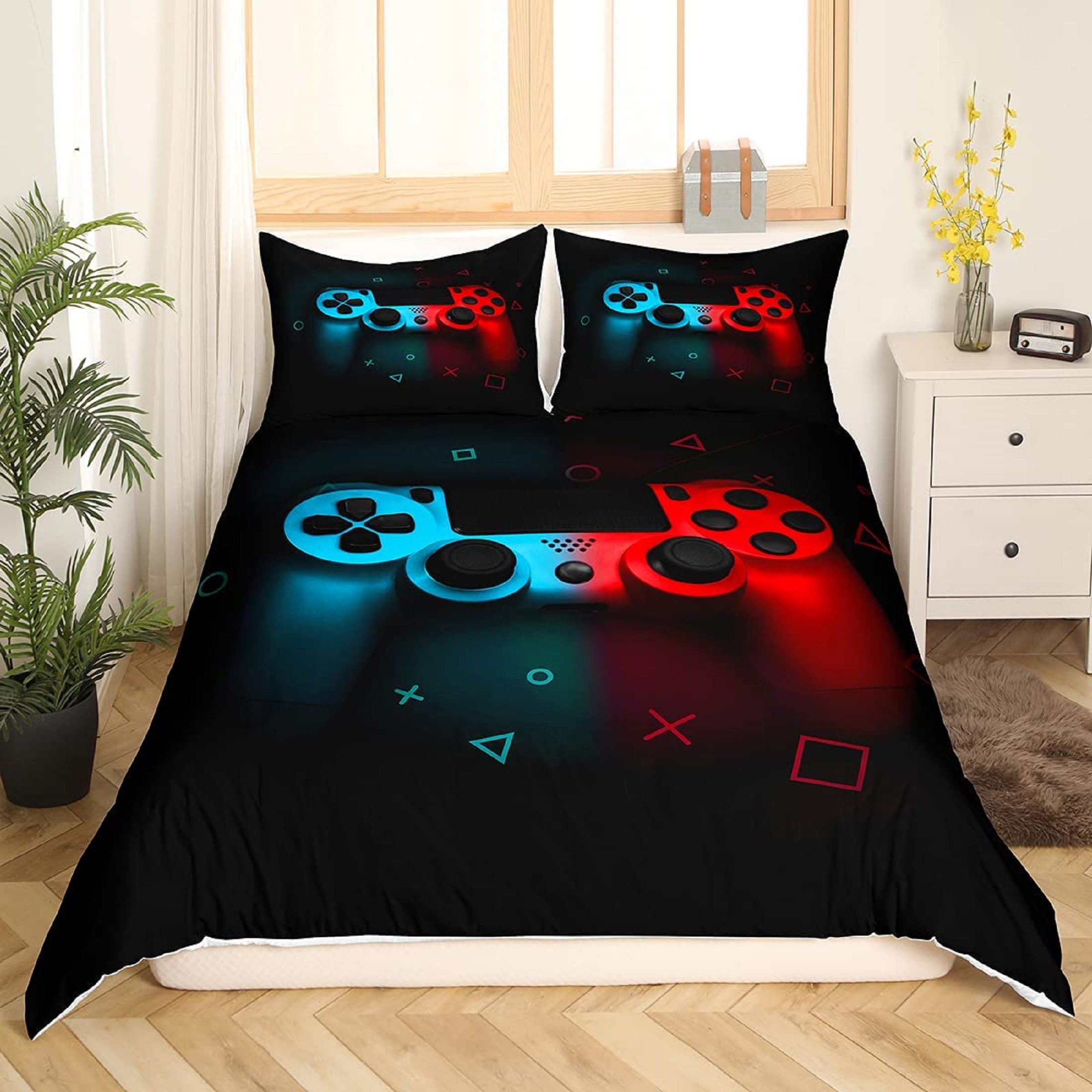 Boys Twin Size Gamepad Duvet Cover, Gamer Bedding Set, Game Room Decor ...
