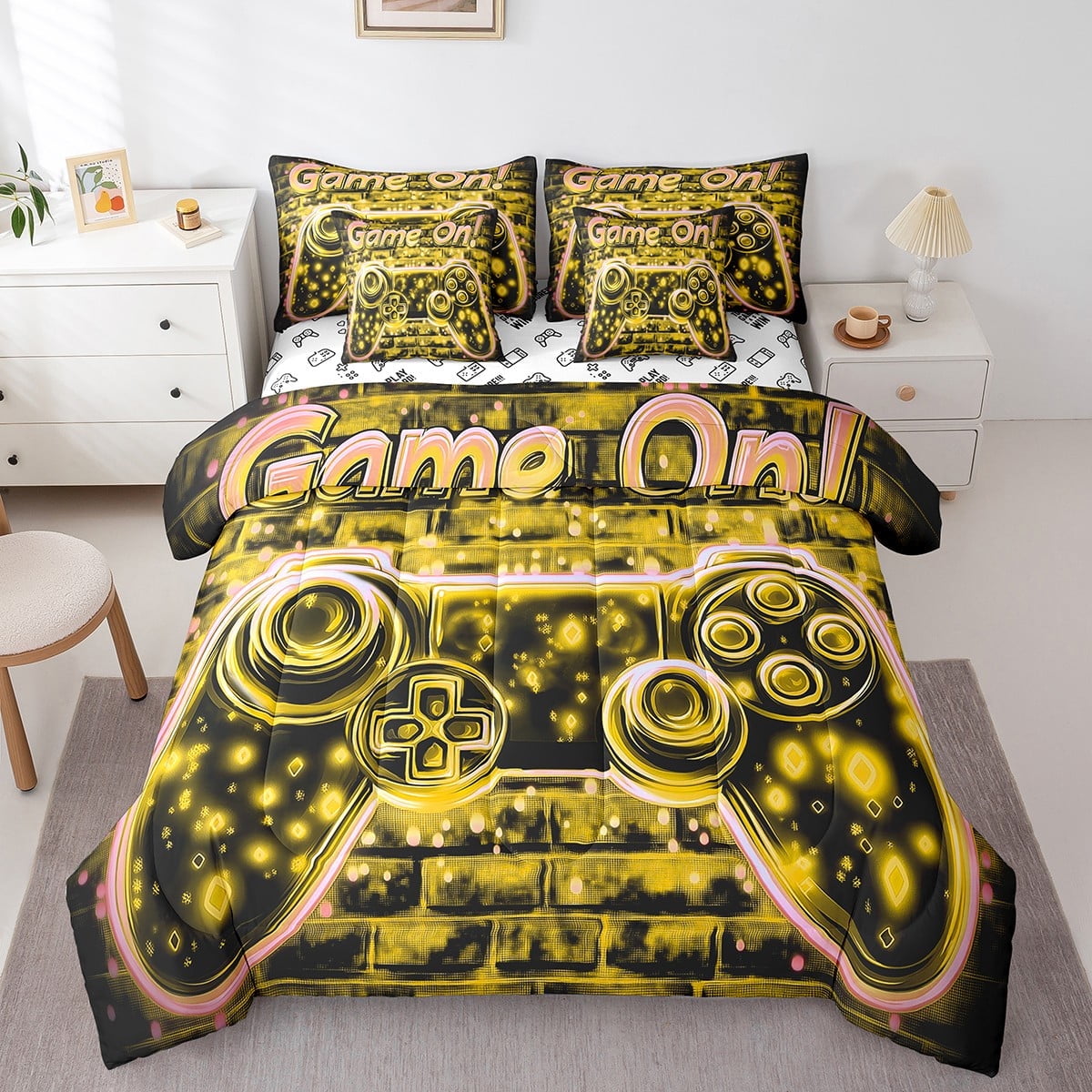 Gamepad Comforter Set 7 Pieces,Teens Youth Gamer Gaming Bed Set,Neon ...