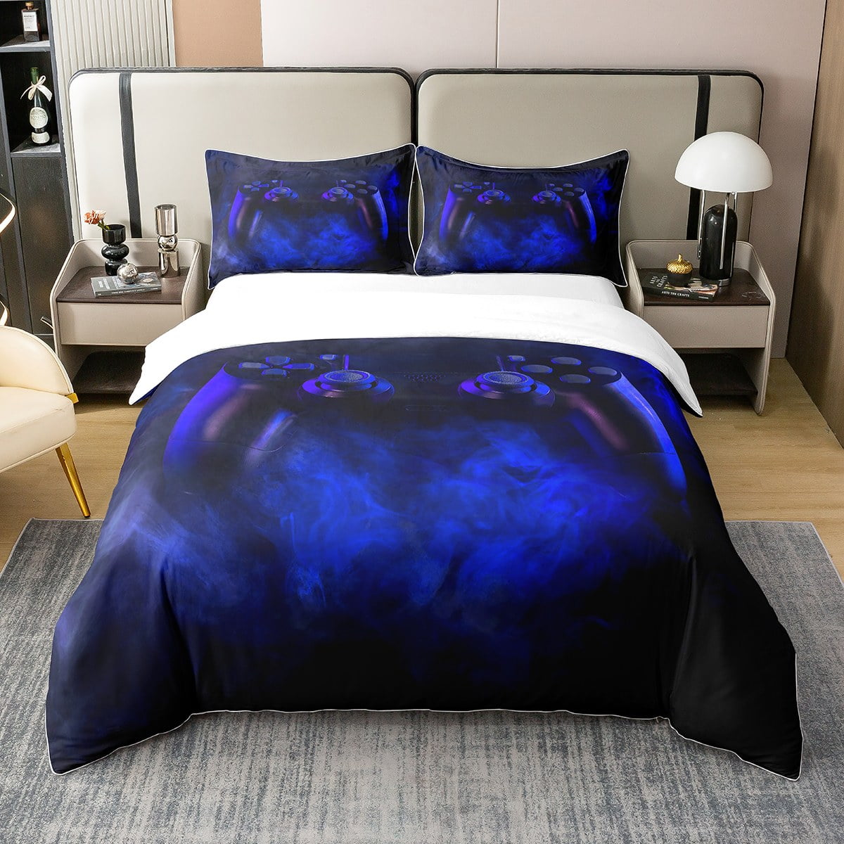 Boys Gamer 100% Cotton Duvet Cover Twin Size,Ombre Blue Black Gaming ...