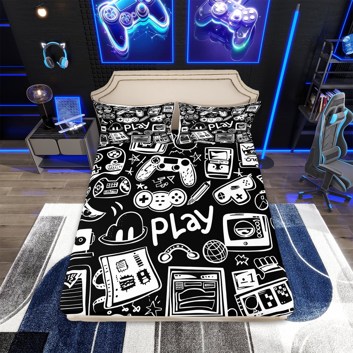 Boys Gamer Bed Sheets Set Twin,Gaming Sheet Set For Kids,Gamepad Video ...
