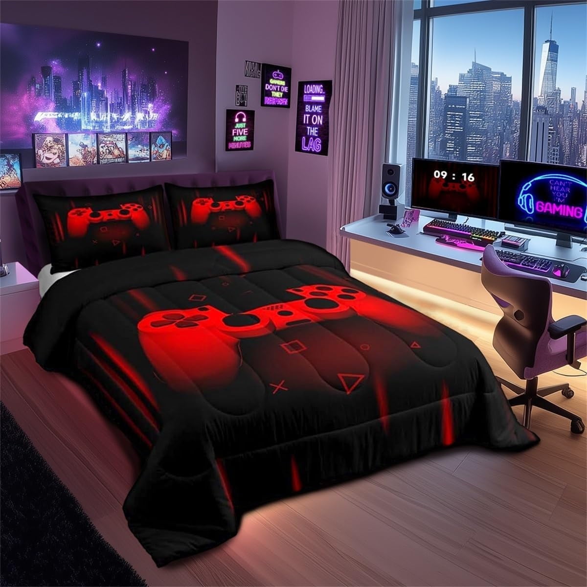 Gamer Comforter Set Full Size,Gamepad Bedding Set Young Man Video Games ...