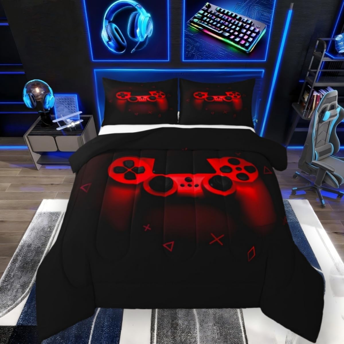 Boys Gamer Comforter Set Queen Size,Gamepad Bedding Set Kids Young Man ...