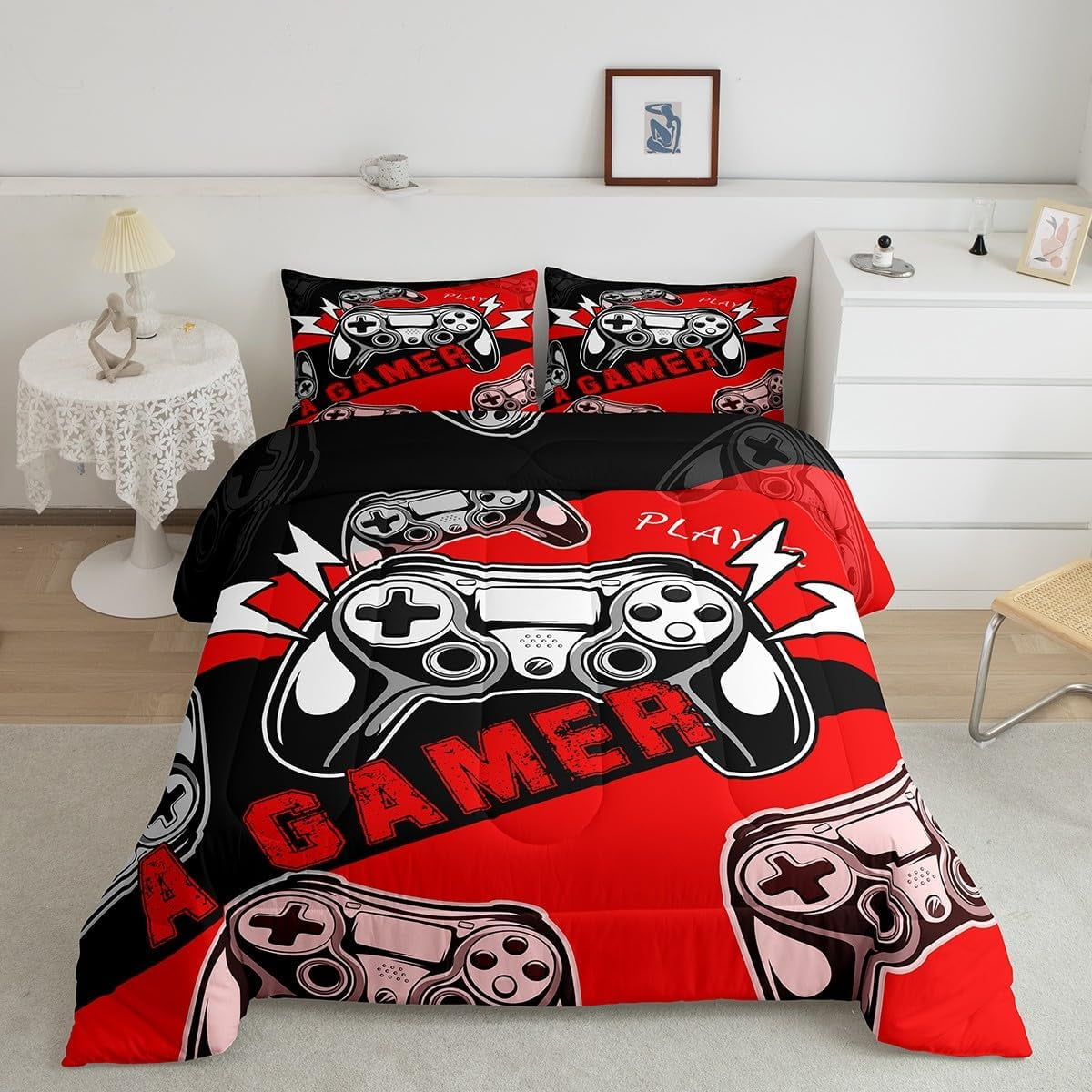 Boys Gamer Comforter Set Twin Size,Gamepad Bedding Set Kids Young Man ...