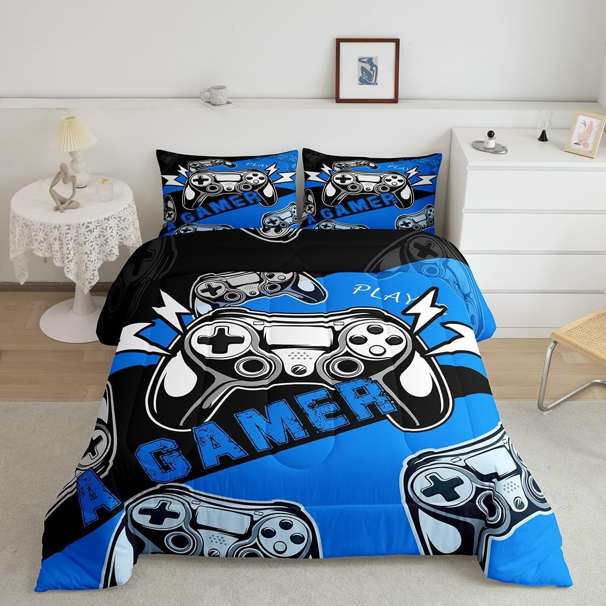 Boys Gamer Comforter Set Twin Size Gamepad Bedding Set Kids Young Man ...